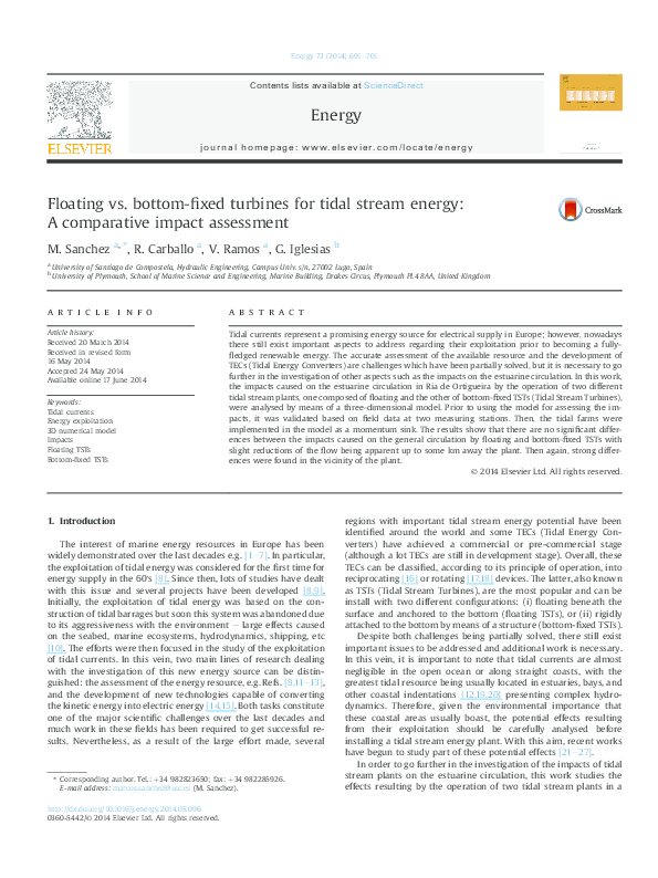 (PDF) Floating vs. bottom-fixed turbines for tidal stream energy: A ...
