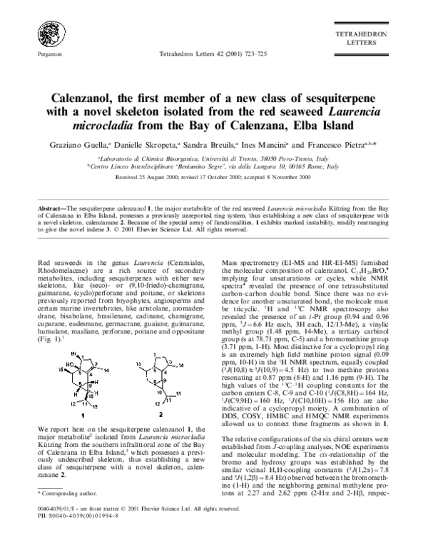 (PDF) Calenzanol, the first member of a new class of sesquiterpene with ...