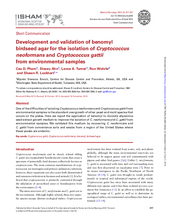 (PDF) Development and validation of benomyl birdseed agar for the ...