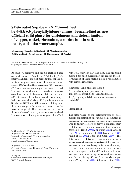 (PDF) SDS-coated Sepabeads SP70-modified by 4-[(E)-3-phenylallylidene ...