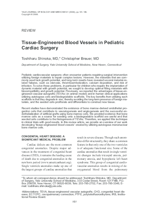(PDF) Tissue-engineered blood vessels in pediatric cardiac surgery