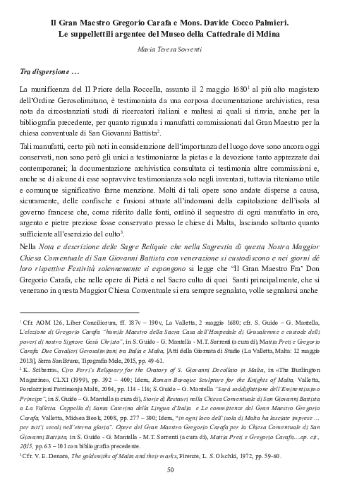 (PDF) Il Gran Maestro Gregorio Carafa e Mons. Davide Cocco Palmieri. Le ...