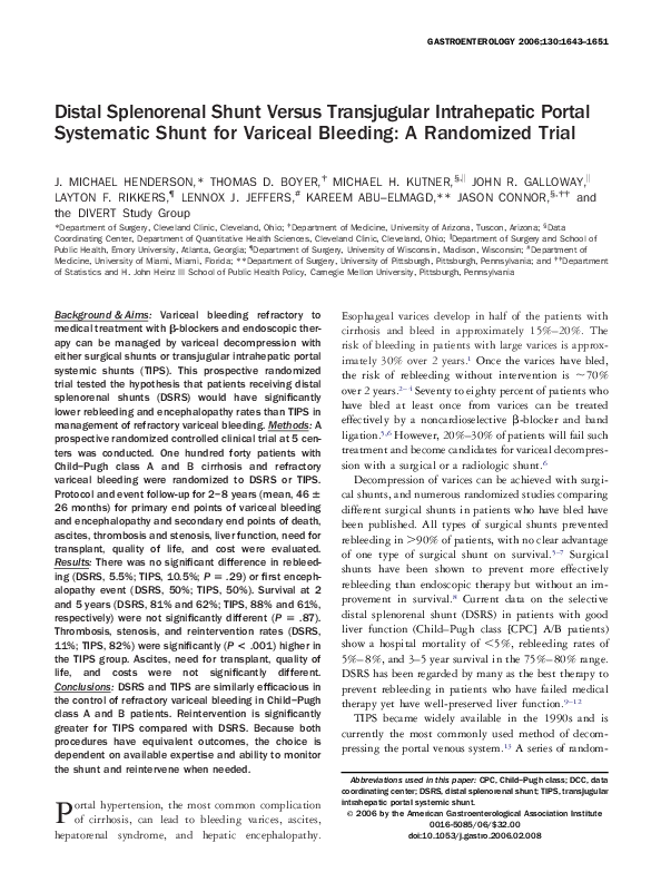 (PDF) Distal Splenorenal Shunt Versus Transjugular Intrahepatic Portal ...