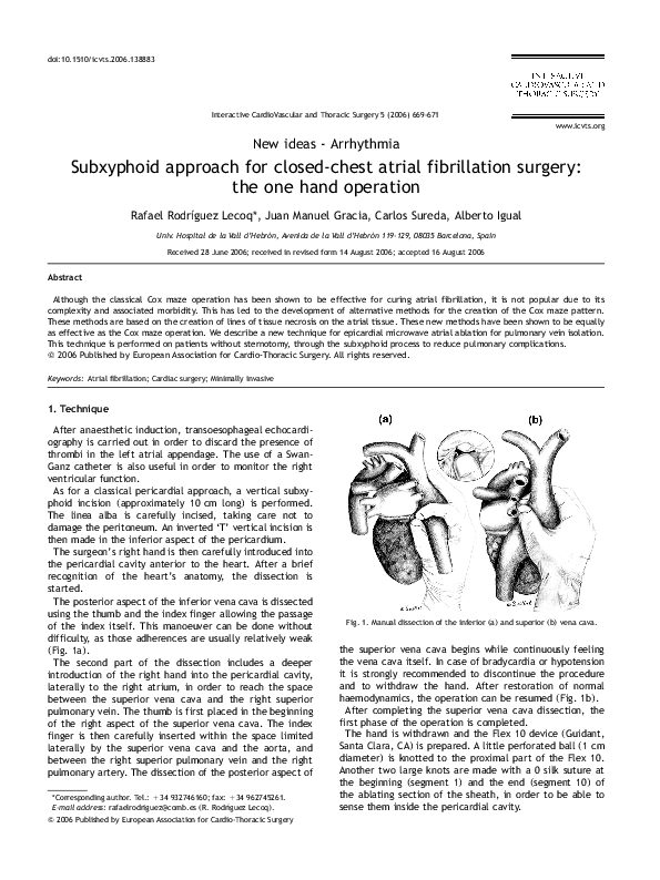 (PDF) New ideas - Arrhythmia Subxyphoid approach for closed-chest ...
