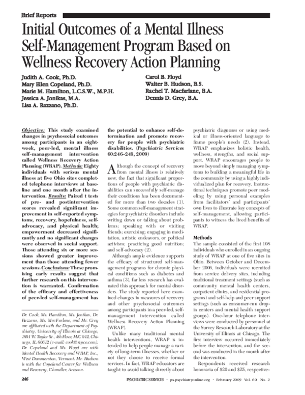 (PDF) Initial Outcomes of a Mental Illness Self-Management Program ...