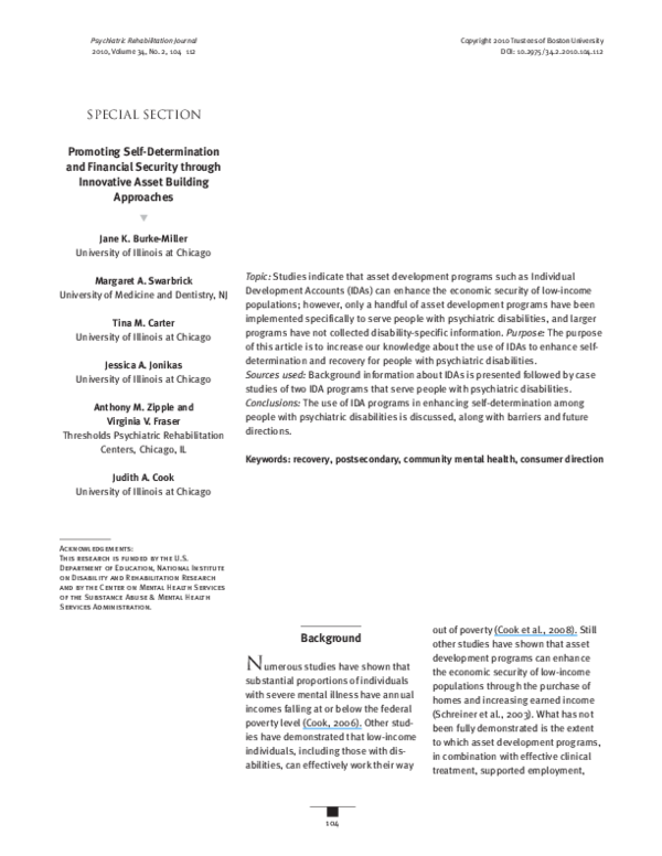 (PDF) Promoting Self-Determination and Financial Security through ...