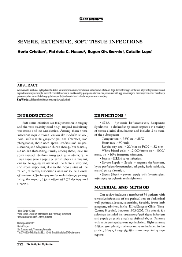 (PDF) SEVERE, EXTENSIVE, SOFT TISSUE INFECTIONS