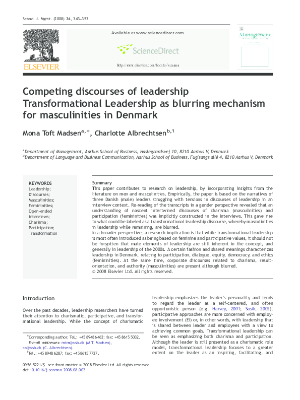 (PDF) Competing discourses of leadership: Transformational Leadership ...