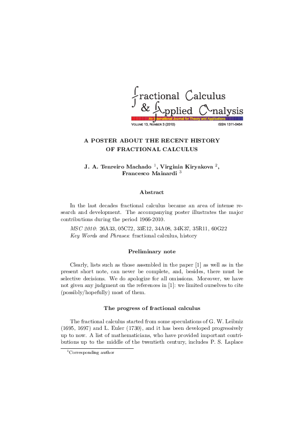 (PDF) A poster about the old history of fractional calculus