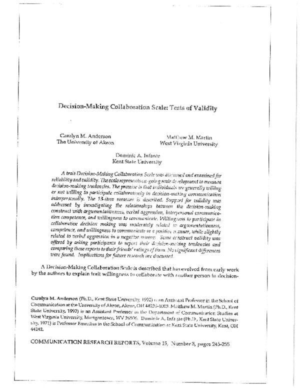 (PDF) The decision making collaboration scale: Reliability and validity.