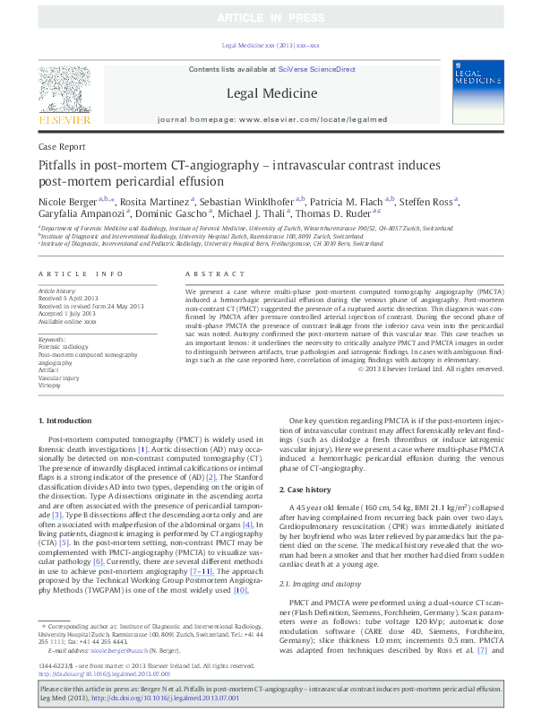 (PDF) Pitfalls in post-mortem CT-angiography – intravascular contrast ...