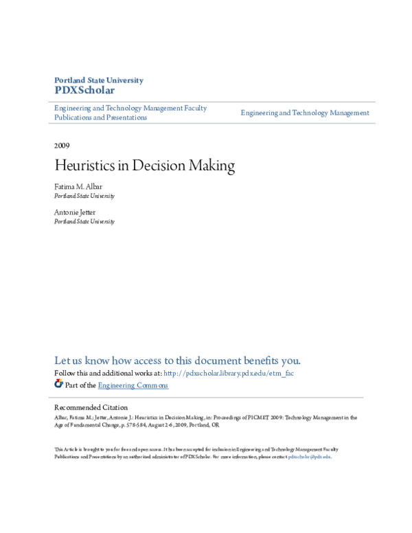 (PDF) Heuristics in decision making