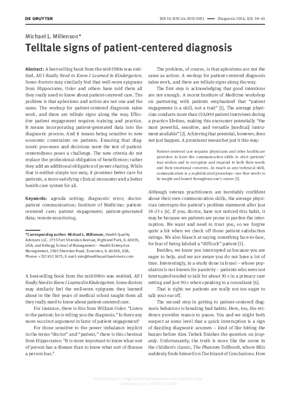 (PDF) Telltale signs of patient-centered diagnosis