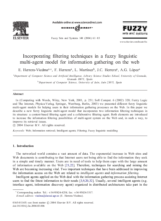 Pdf Incorporating Filtering Techniques In A Fuzzy Linguistic Multi Agent Model For Information