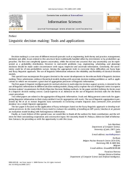 (PDF) Linguistic decision making: Tools and applications