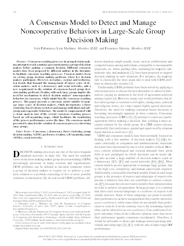 (PDF) A consensus model to detect and manage non-cooperative behaviors in large scale group ...