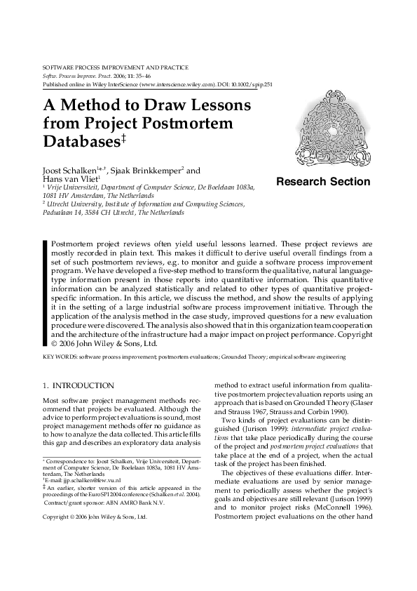 (PDF) A method to draw lessons from project postmortem databases