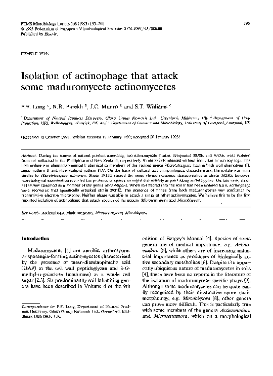 (PDF) Isolation of actinophage that attack some maduromycete actinomycetes