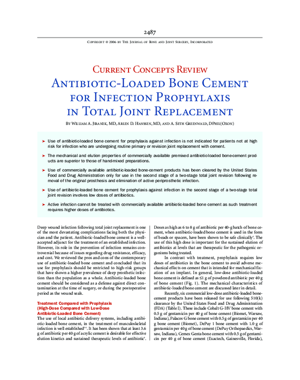(PDF) Antibiotic-Loaded Bone Cement for Infection Prophylaxis in Total ...