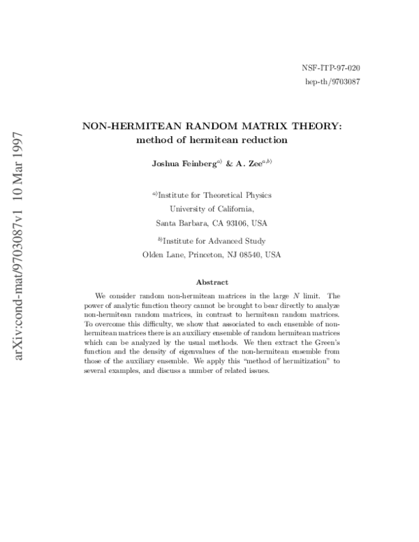 Non Hermitian Random Matrix Theory Method Of Hermitian Reduction