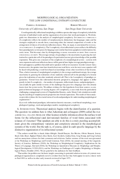 Pdf Low Conditional Entropy And Morphological Complexity