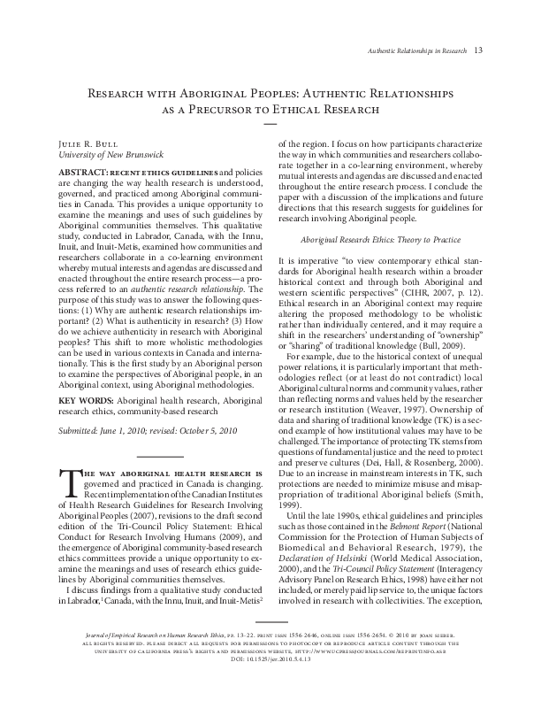 (PDF) Authentic Research Relationships: Precursor to Ethical Research ...