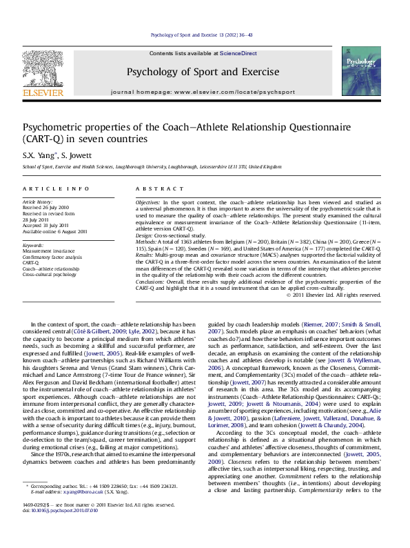 (PDF) Psychometric properties of the Coach–Athlete Relationship ...