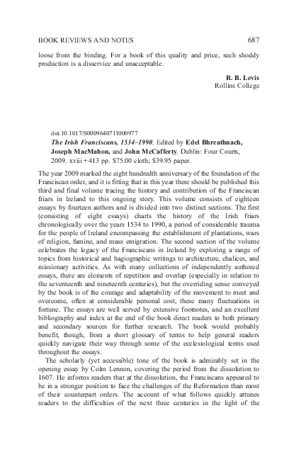 (PDF) The Irish Franciscans, 1534–1990. Edited by Edel Bhreathnach ...