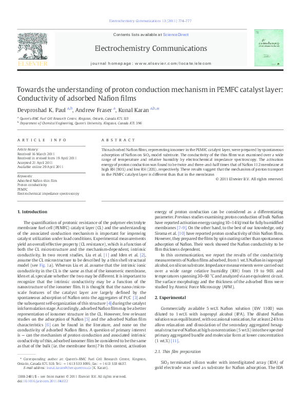 (PDF) Towards the understanding of proton conduction mechanism in PEMFC ...