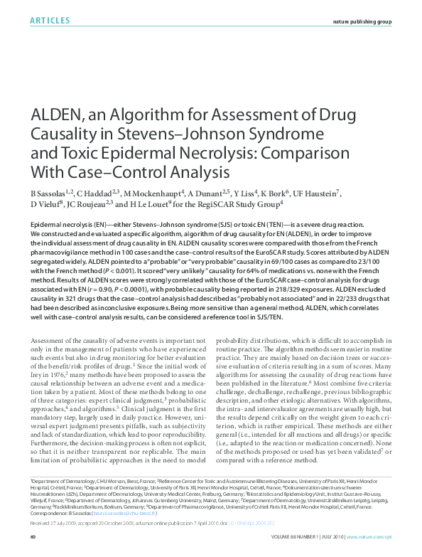 (PDF) ALDEN, an algorithm for assessment of drug causality in Stevens ...