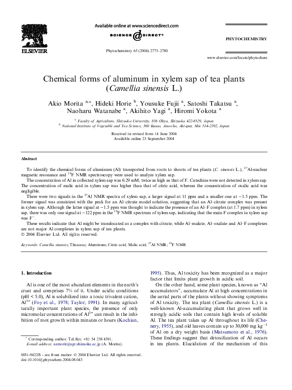 (PDF) Chemical forms of aluminum in xylem sap of tea plants (Camellia ...