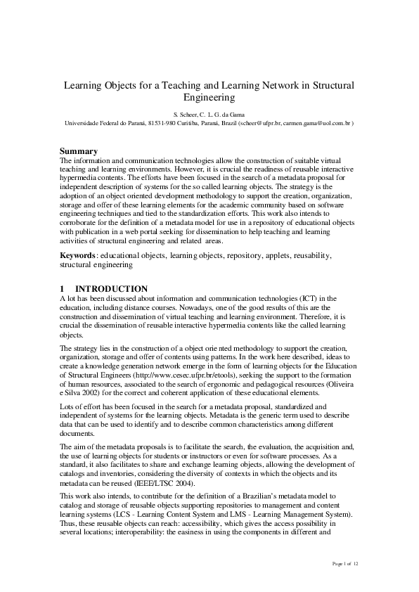Pdf Learning Objects For A Teaching And Learning Network In