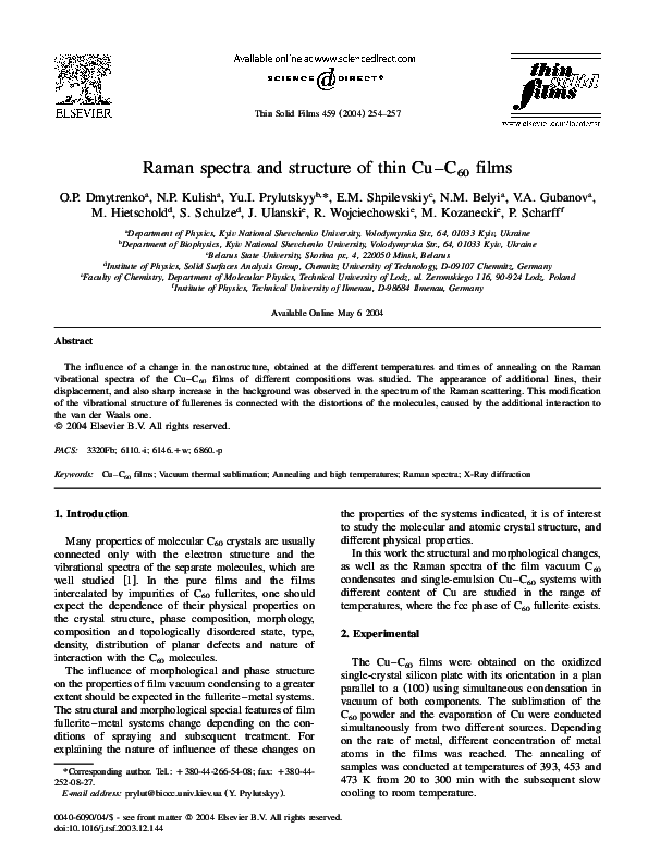 (PDF) Raman spectra and structure of thin Cu–C60 films