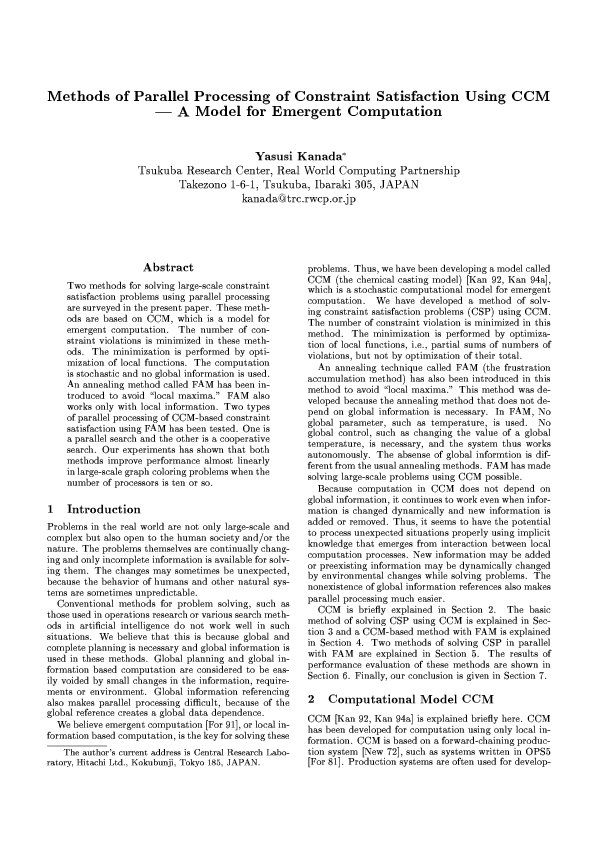 Pdf Methods Of Parallel Processing Of Constraint Satisfaction Using Ccm A Model For Emergent
