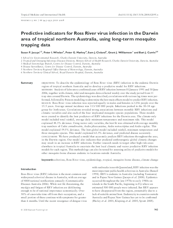 (PDF) Predictive indicators for Ross River virus infection in the ...