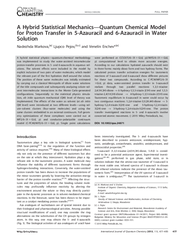 (PDF) A Hybrid statistical mechanics-quantum chemical model for proton ...