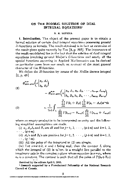 Pdf On The Formal Solution Of Dual Integral Equations Rajiv Saxena