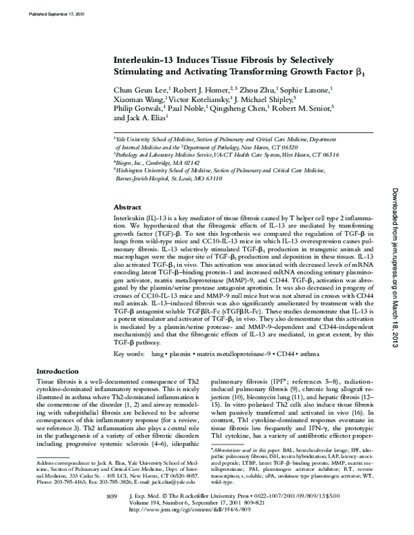(PDF) Interleukin-13 Induces Tissue Fibrosis by Selectively Stimulating and Activating ...