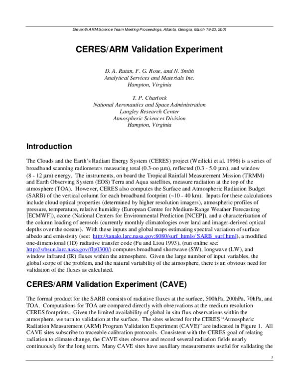 (PDF) CERES/ARM Validation Experiment
