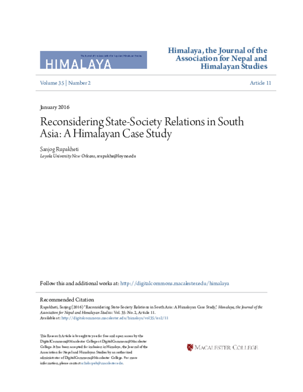 (PDF) "Reconsidering State-Society Relations in South Asia: A Himalayan ...