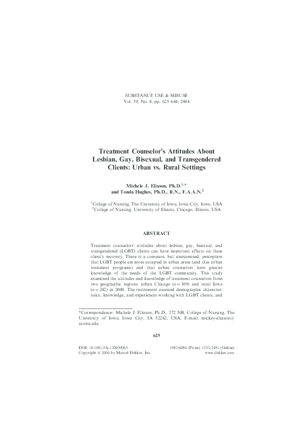 (PDF) Treatment Counselor's Attitudes About Lesbian, Gay, Bisexual, and Transgendered Clients ...