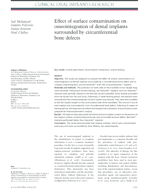 (PDF) Effect of surface contamination on osseointegration of dental ...