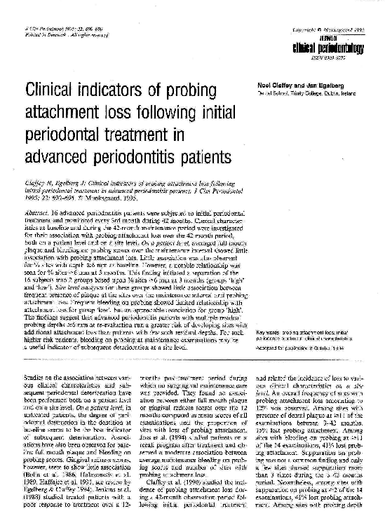 (PDF) Clinical indicators of probing attachment loss following initial ...