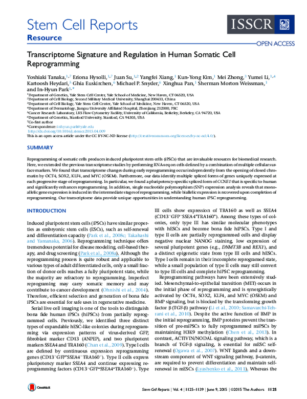 (PDF) Transcriptome Signature and Regulation in Human Somatic Cell Reprogramming