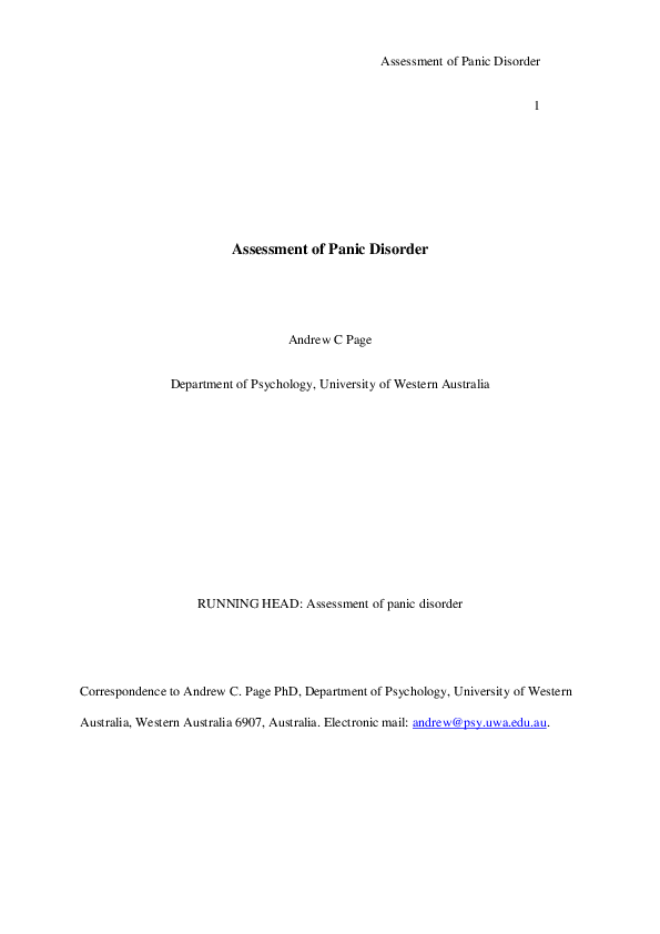 (PDF) Assessment of panic disorder
