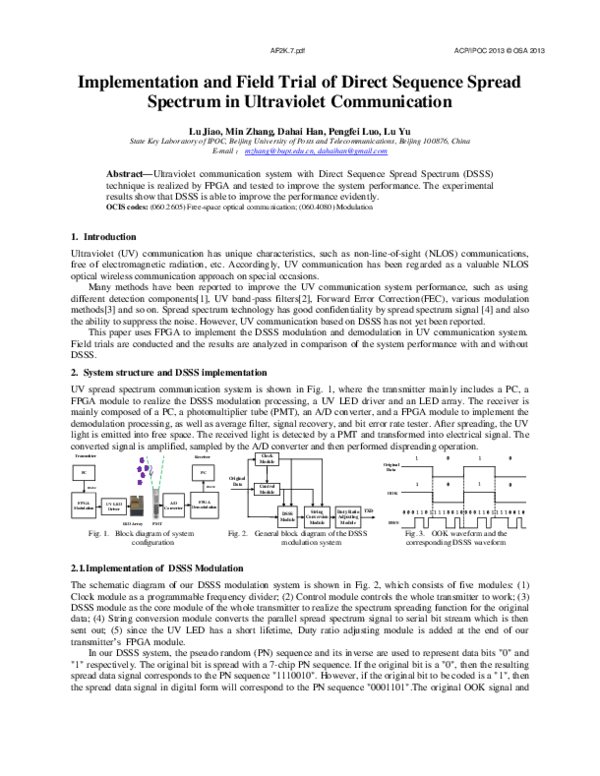 Pdf Implementation And Field Trial Of Direct Sequence Spread Spectrum In Ultraviolet Communication