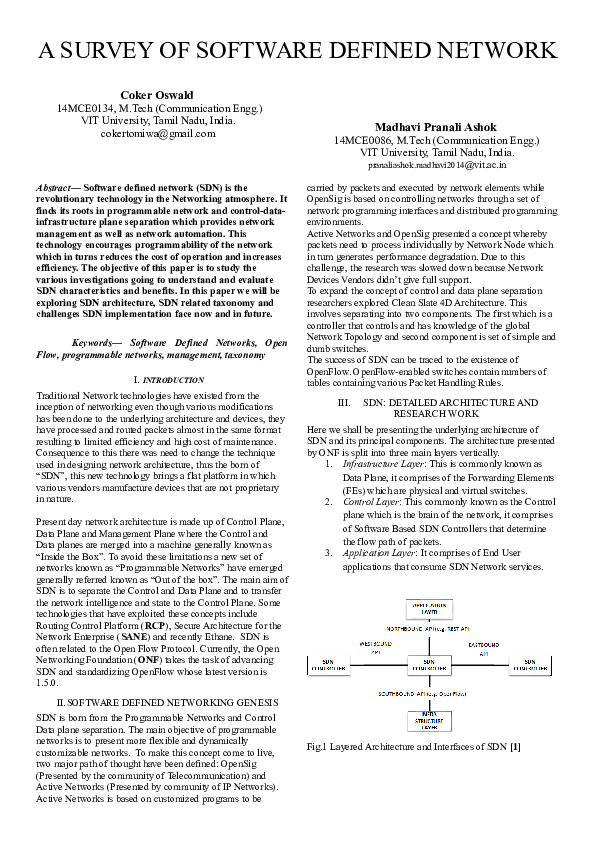 Doc A Survey Of Software Defined Network