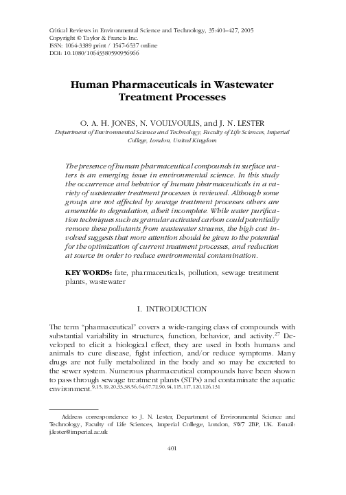 (PDF) Human Pharmaceuticals in Wastewater Treatment Processes