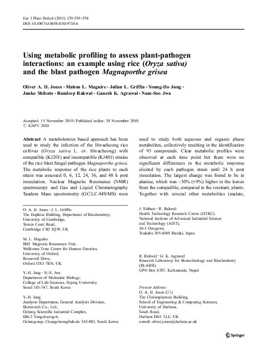 (PDF) Using metabolic profiling to assess plant-pathogen interactions ...