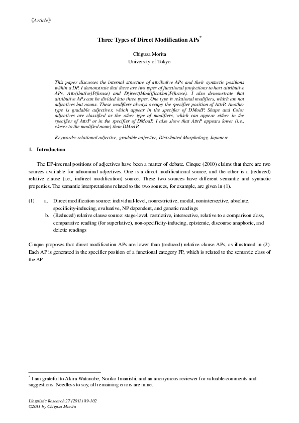 (PDF) Three Types of Direct Modification Aps